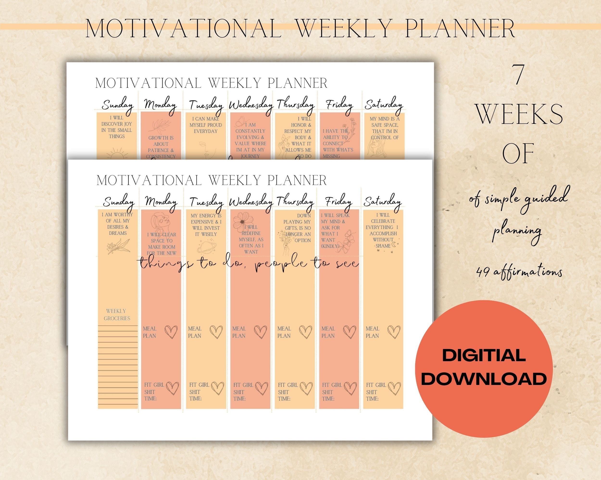 Motivational Weekly Planner, Self-care Weekly Planner With Daily ...
