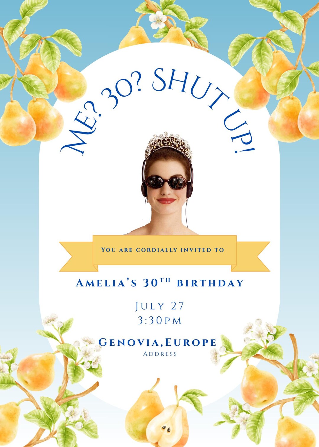 Princess Diaries Themed Birthday Invitation Canva Template - Etsy