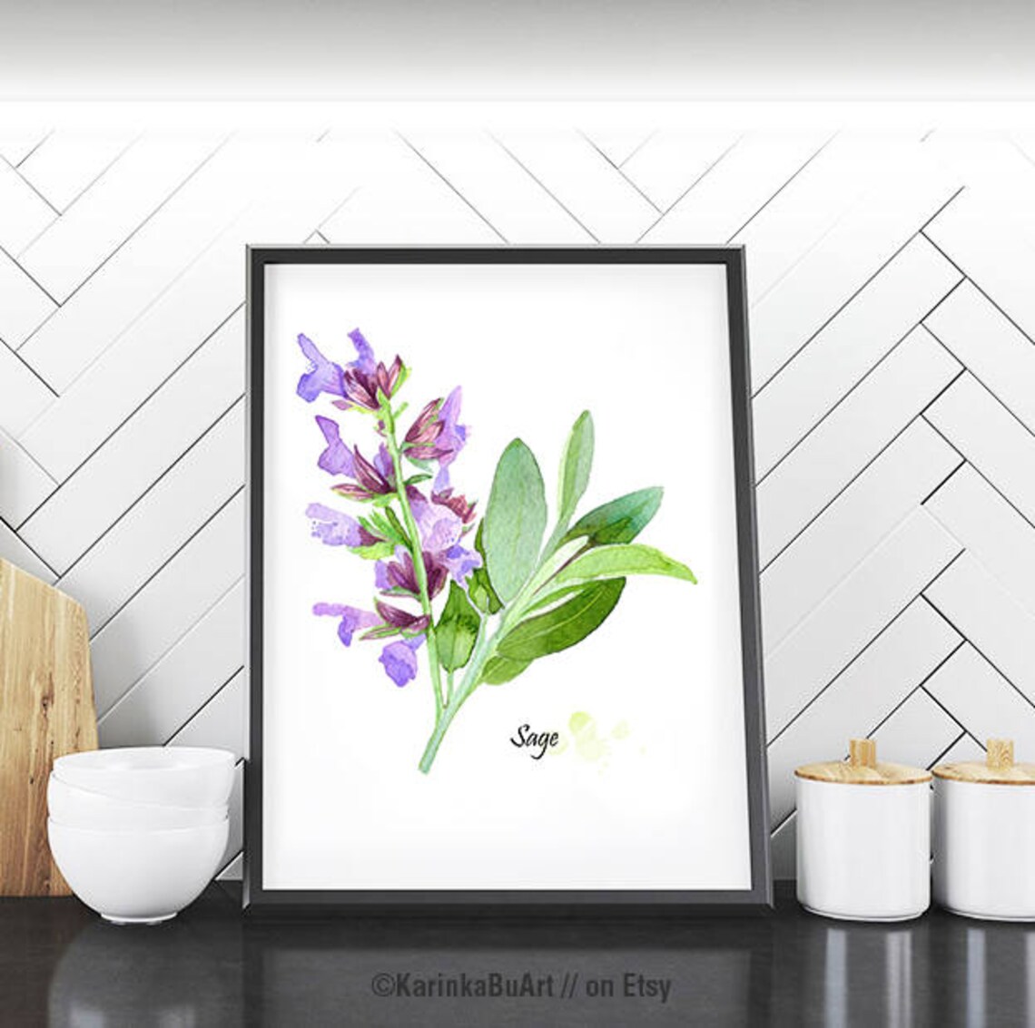 Watercolor print Botanical print kitchen poster Personalized | Etsy
