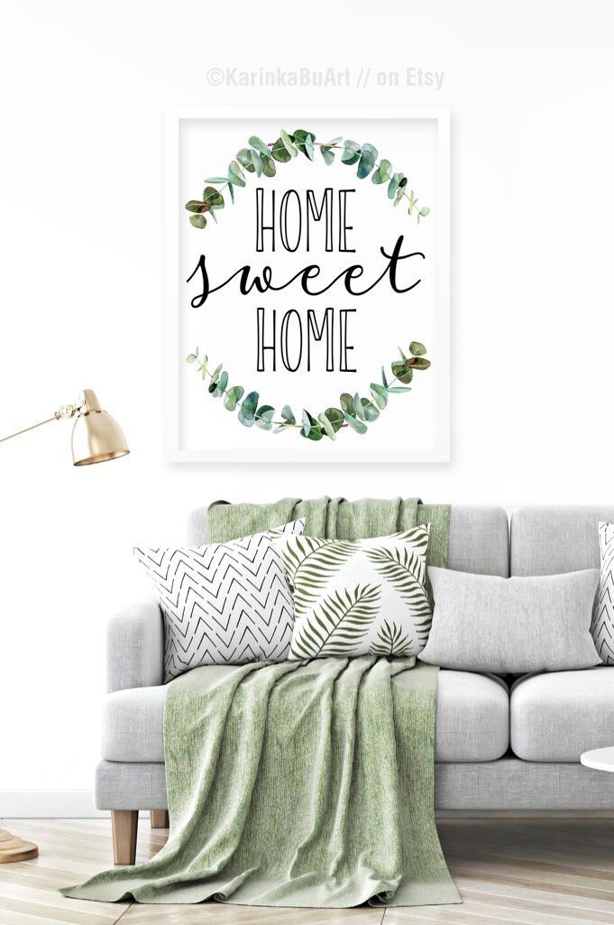Eucalyptus Print Home Sweet Home Poster Entryway Decor | Etsy