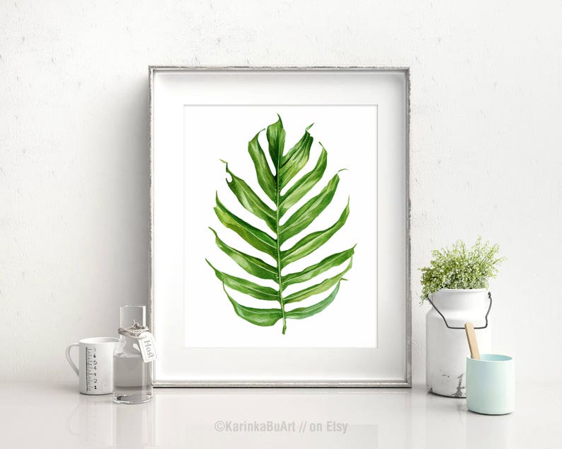 Palm leaf print Watercolor Painting Poster . Home decor | Etsy