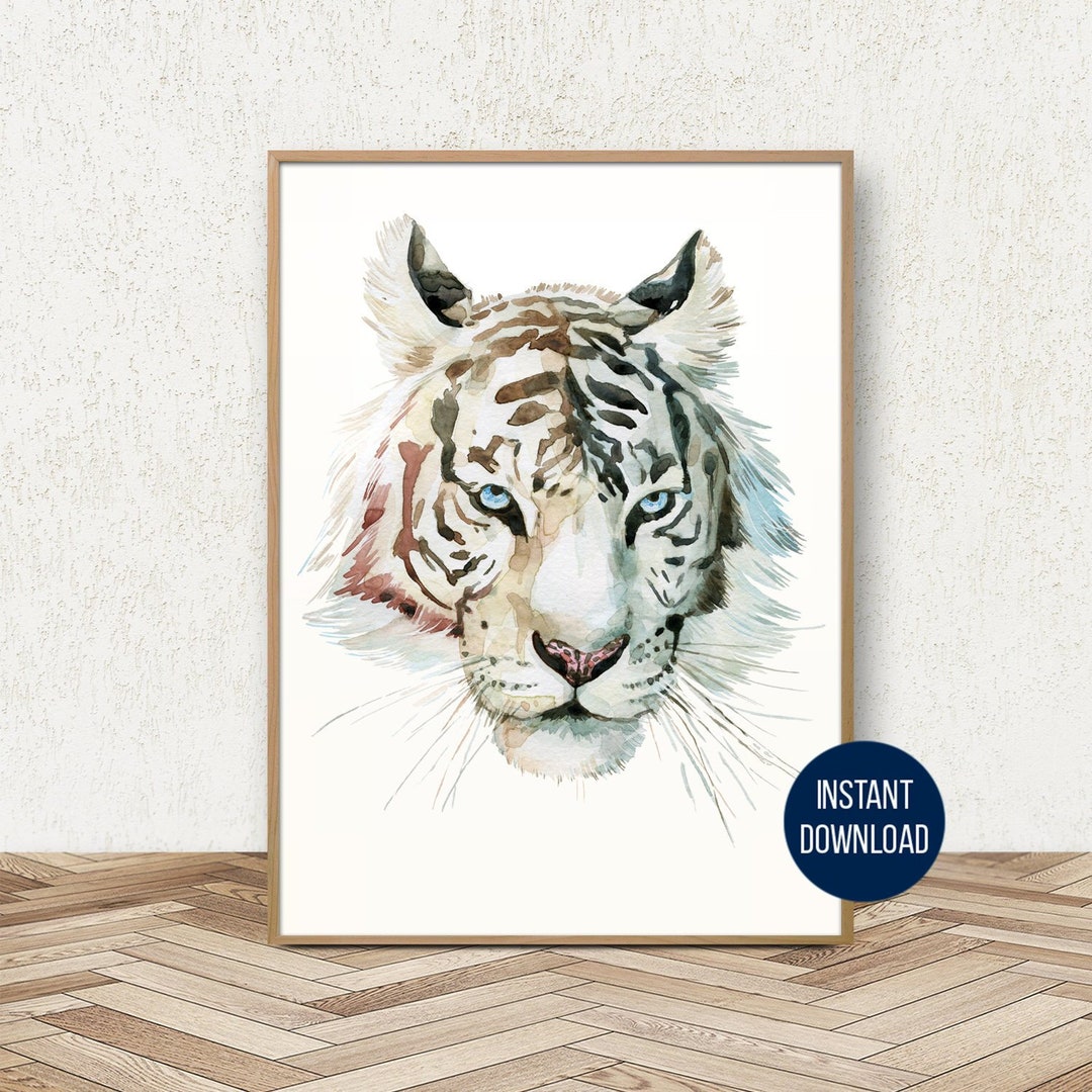 White Tiger Poster Watercolor Tiger Art Tiger Painting Tiger Wall Print ...