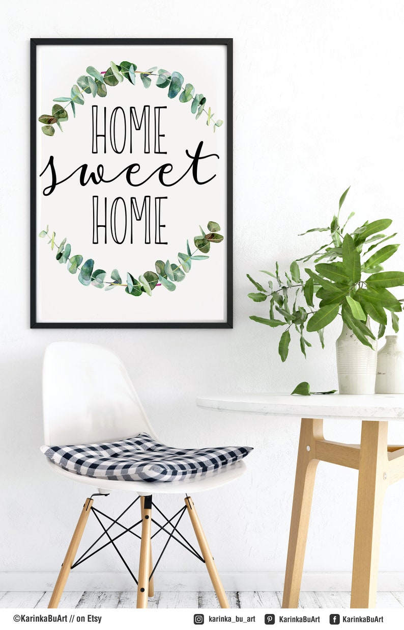 Eucalyptus Print Home Sweet Home Poster Entryway Decor | Etsy