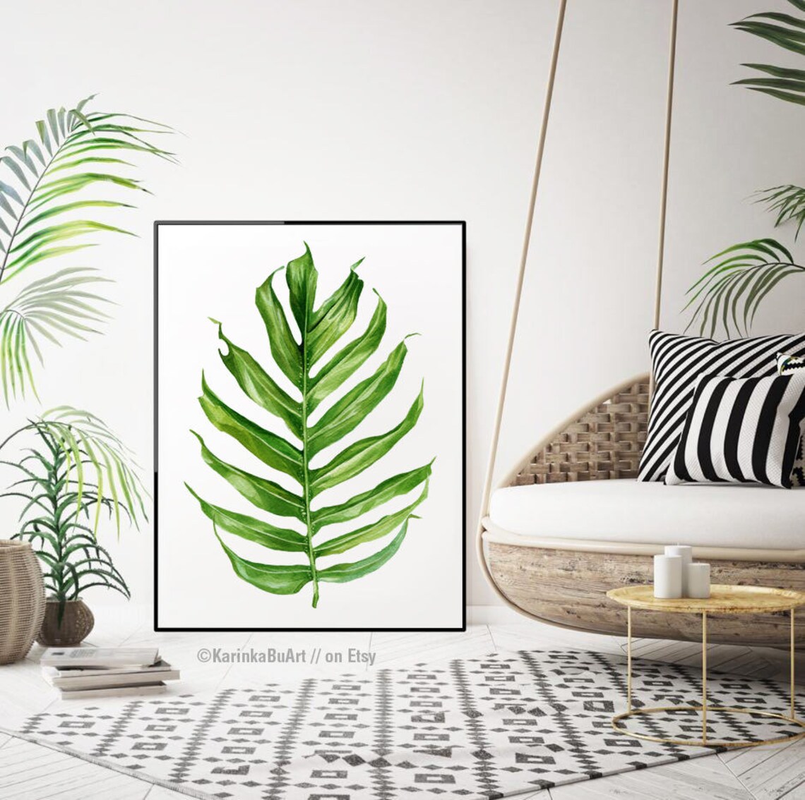 Palm leaf print Watercolor Painting Poster . Home decor | Etsy
