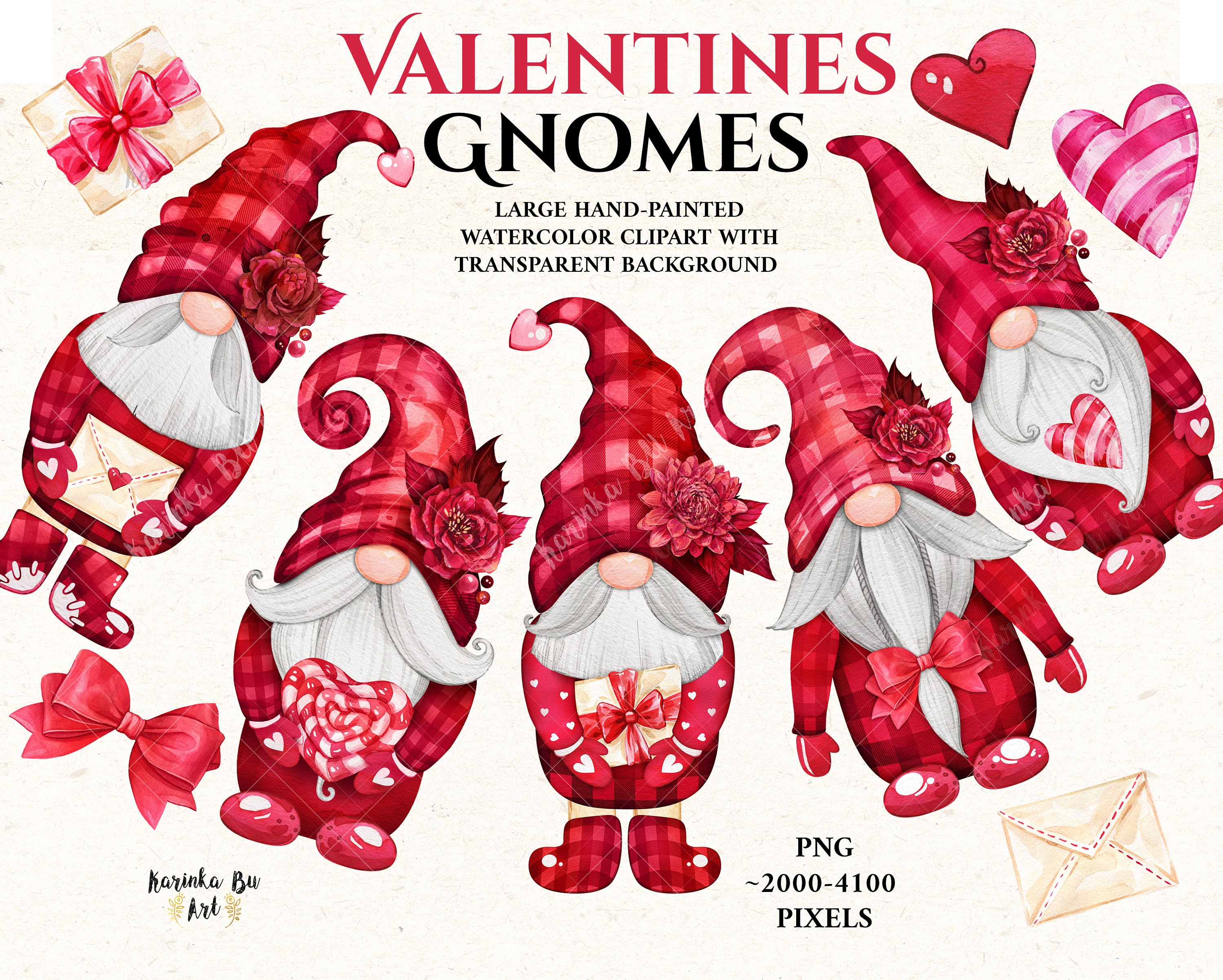 Valentine Gnome Clipart Sublimation Designs. Watercolor Gnomes | Etsy
