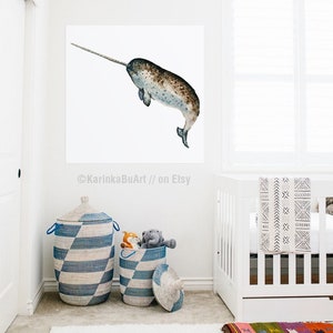 Narwhal Poster Watercolor Print Art Print Arctic Whale Print Beach ...