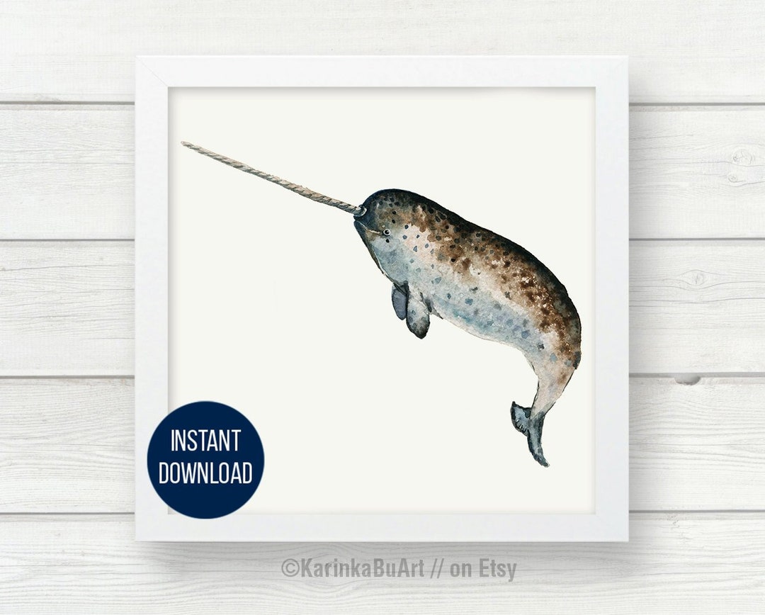 Narwhal Poster Watercolor Print Art Print Arctic Whale Print Beach ...
