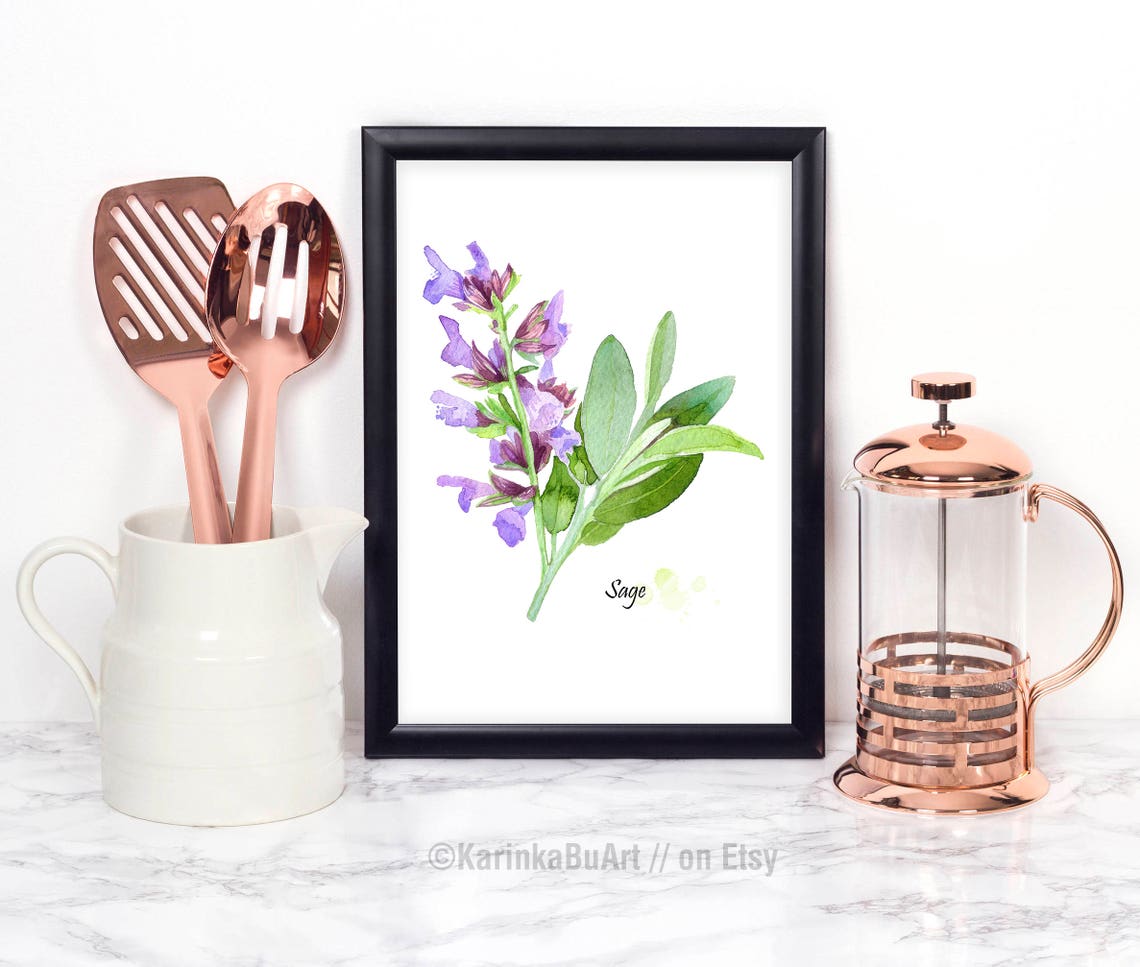 Watercolor print Botanical print kitchen poster Personalized | Etsy