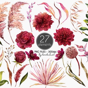 Floral Elements Boho Clipart Purple Flower Svg Marsala Flowers ...