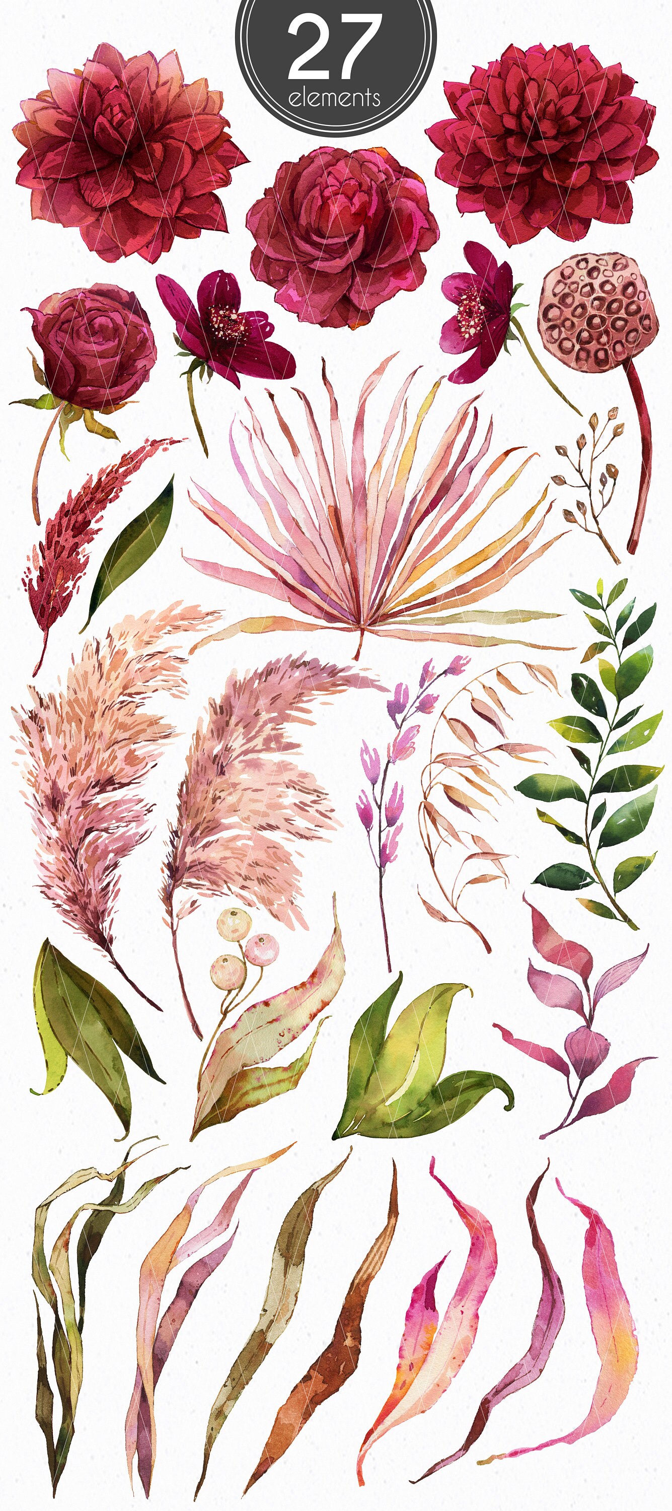 Floral Elements Boho Clipart Purple Flower Svg Marsala Flowers ...