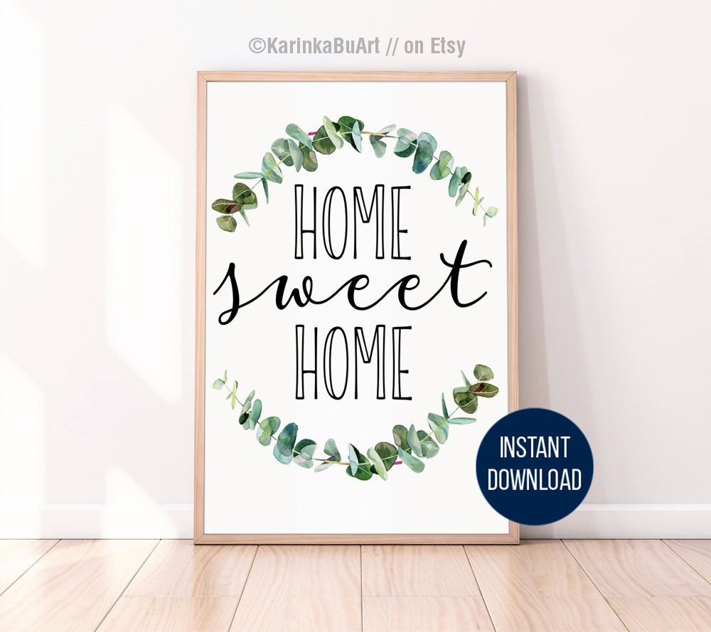 Eucalyptus Print Home Sweet Home Poster Entryway Decor | Etsy