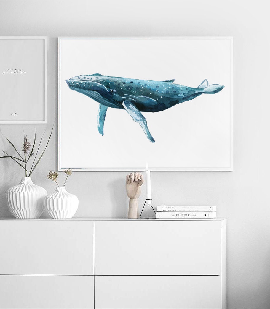 Whale print Watercolor Whale poster Wall decor whale art whale | Etsy
