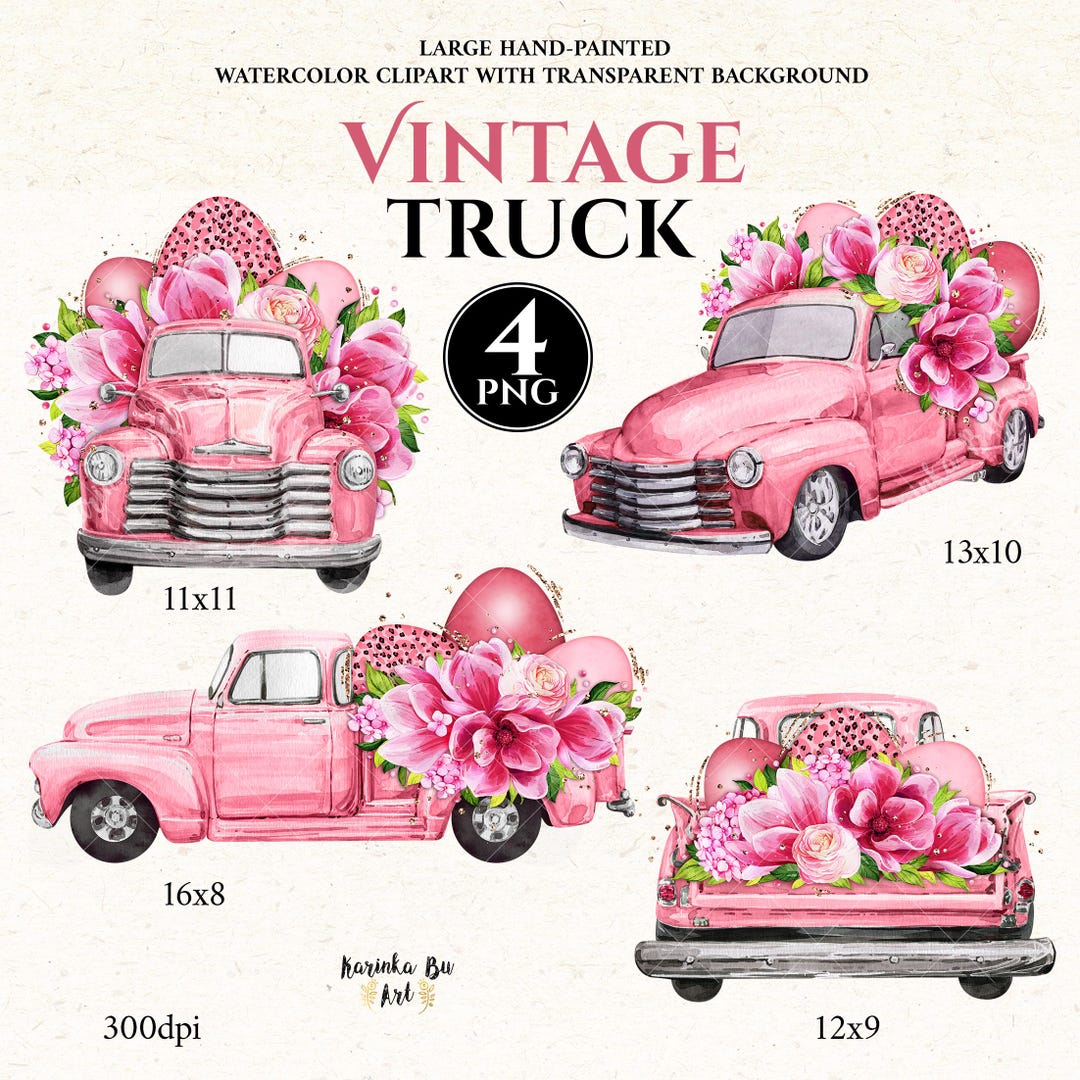 Watercolor Easter Clipart Pink Leopard Print Truck PNG Sublimation ...