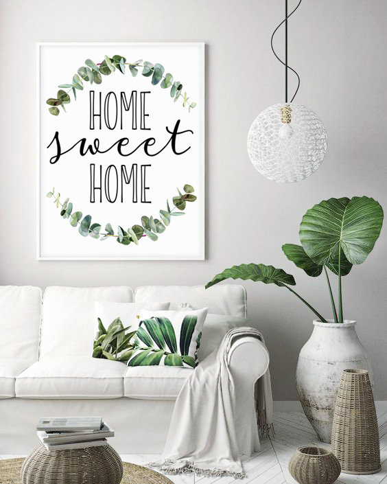 Eucalyptus Print Home Sweet Home Poster Entryway Decor | Etsy