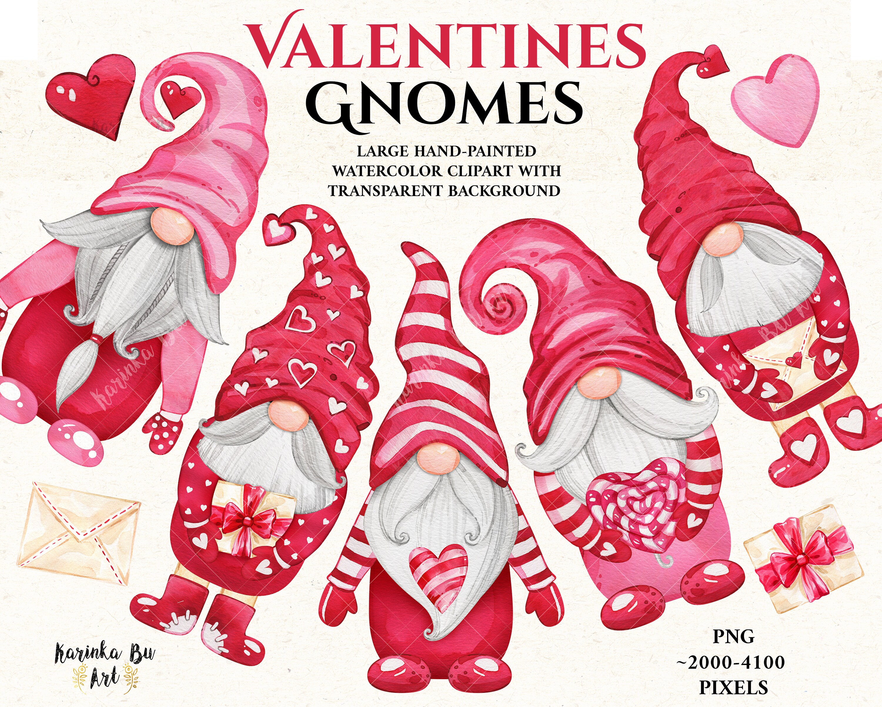Valentine Gnome Clipart Sublimation Designs. Watercolor Gnomes - Etsy