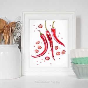 Poster Kitchen Print Printable Wall Art Watercolor Print Chilli Peppers ...