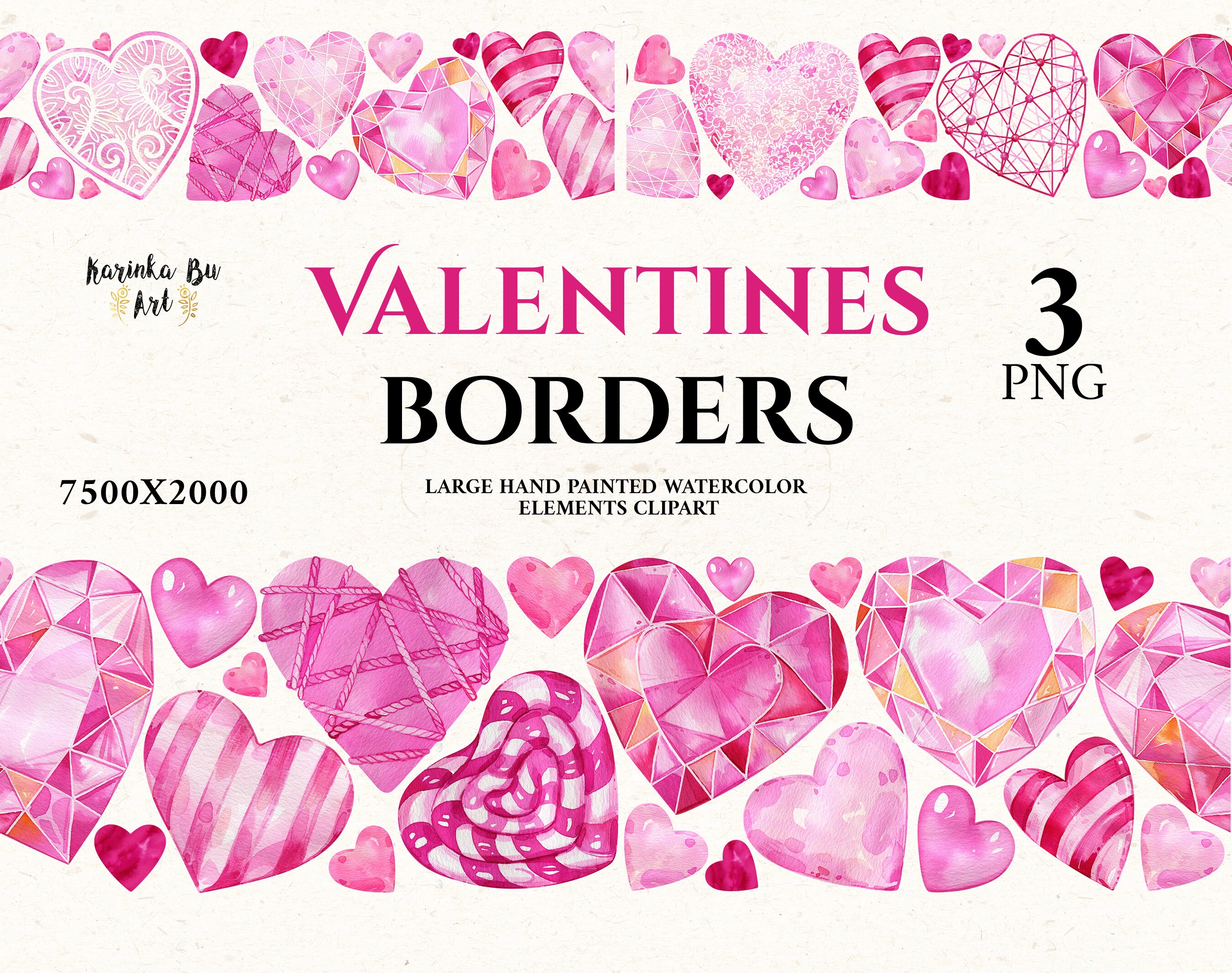 Love Valentines Day Watercolor Borders PNG Clipart. Valentines | Etsy