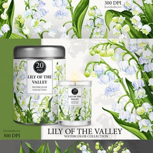 Watercolor Lily of the Valley Clipart Set. Hand Painted Spring White Floral Clipart. Separate ...