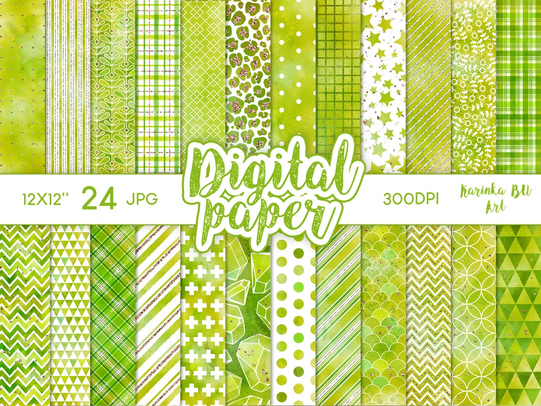 24 Green and Gold Digital Paper. Seamless Pattern Textures. Scrapbook ...