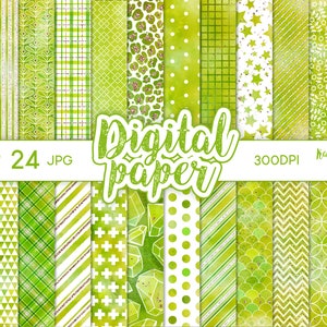24 Green and Gold Digital Paper. Seamless Pattern Textures. Scrapbook ...