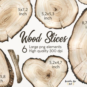 Rustic Wood Slices Watercolor Clipart Design Elements Wood Burned Art ...