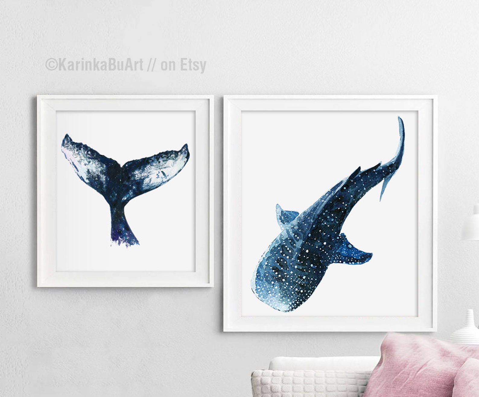 Gallery Wall Set Whale Print Whale Shark Print Whale Art Whale Tail ...