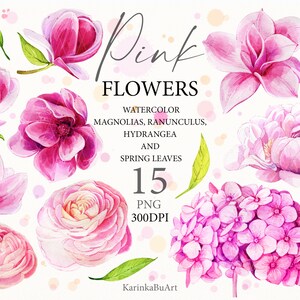 Floral Elements Boho Clipart Pink Flower Svg Spring Flowers Individual ...
