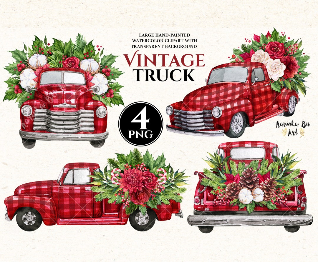 Vintage Red Pickup Truck Watercolor Clipart Sublimation - Etsy