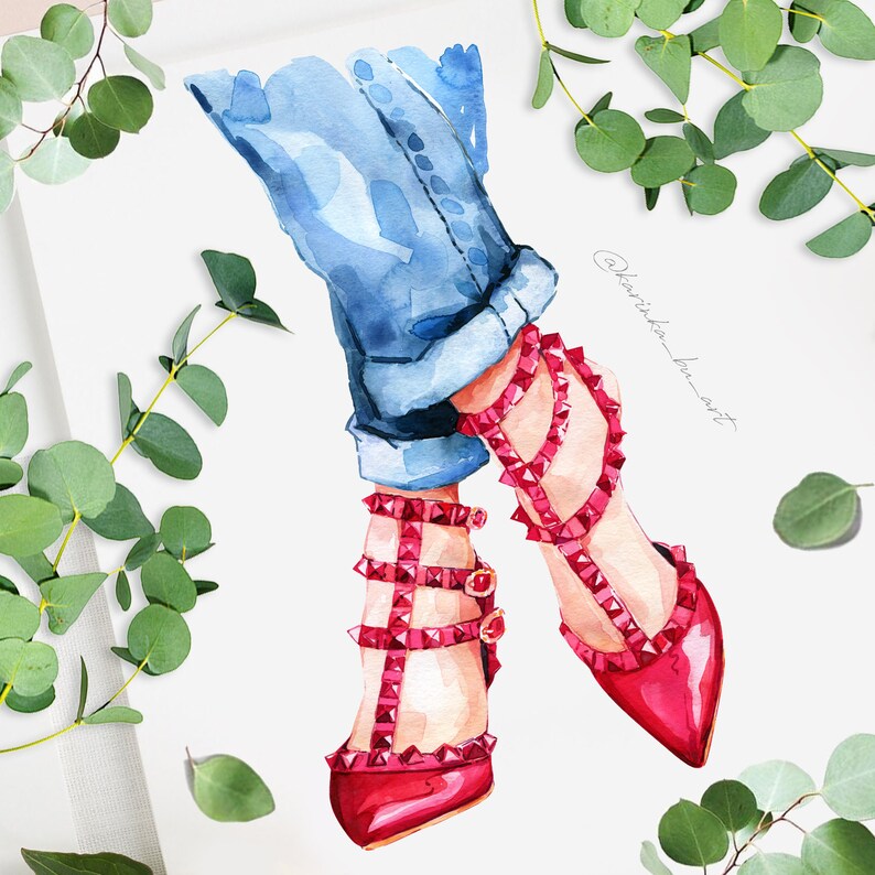 Fashion Sketch Red Shoes Art Print Shoes Illustration Shoes | Etsy