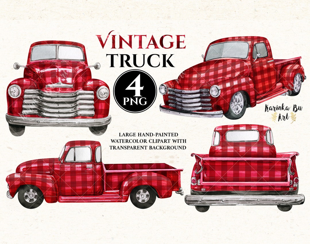 Vintage Red Pickup Truck Watercolor Clipart Sublimation Designs ...