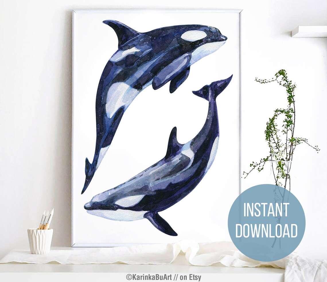 Orca Painting Killer Whale Print Watercolor Print Poster Sea | Etsy
