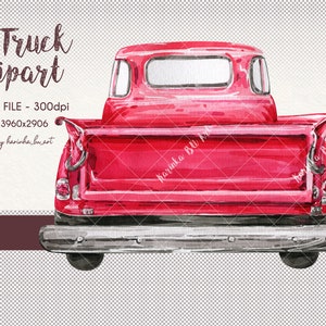 Vintage Red Pickup Truck Watercolor Clipart Sublimation Designs ...