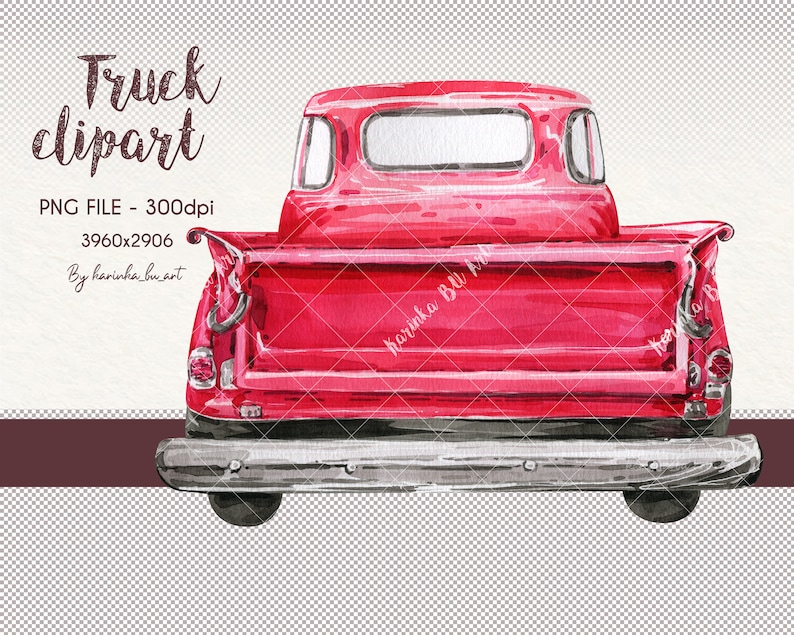 Vintage Red Pickup Truck Watercolor Clipart Sublimation | Etsy
