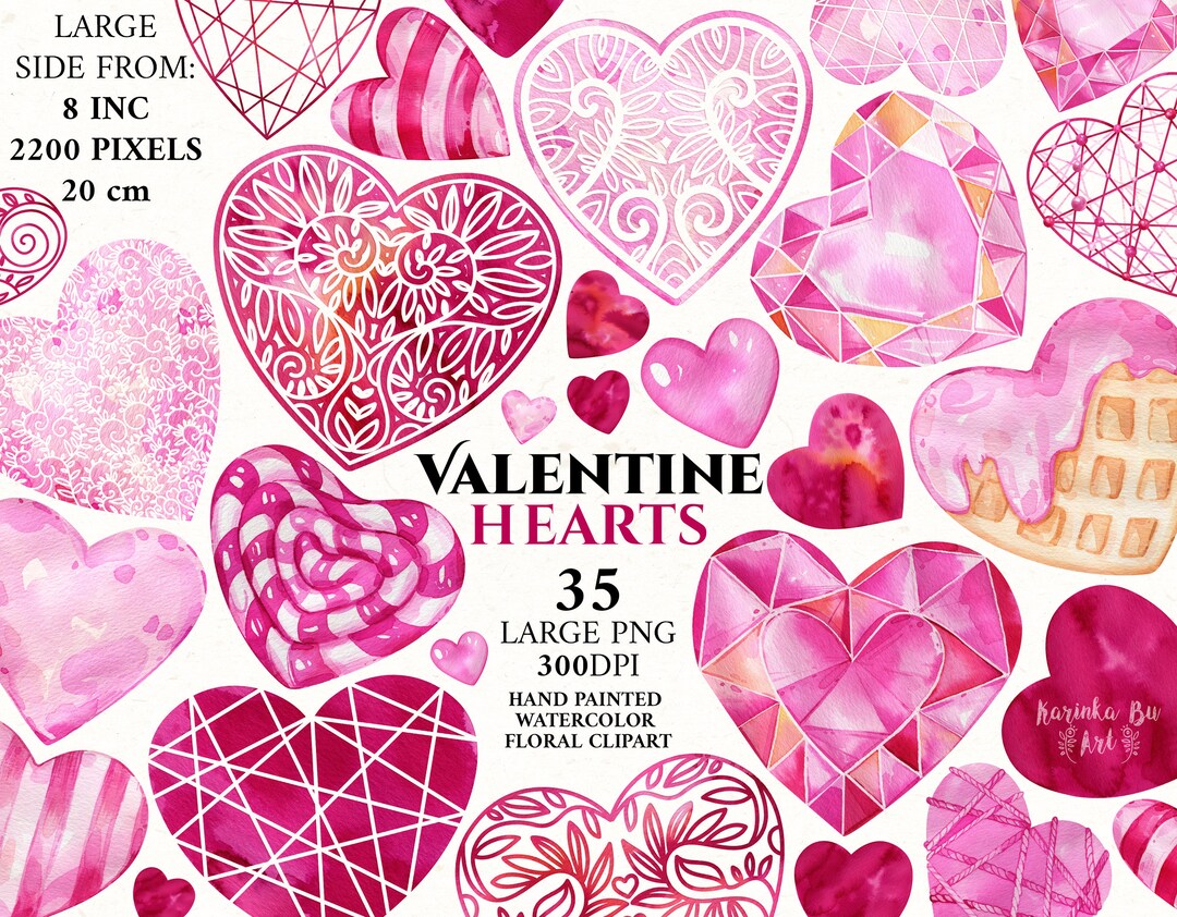 Love Valentines Day Watercolor Hearts 35 PNG Clipart. Valentines ...