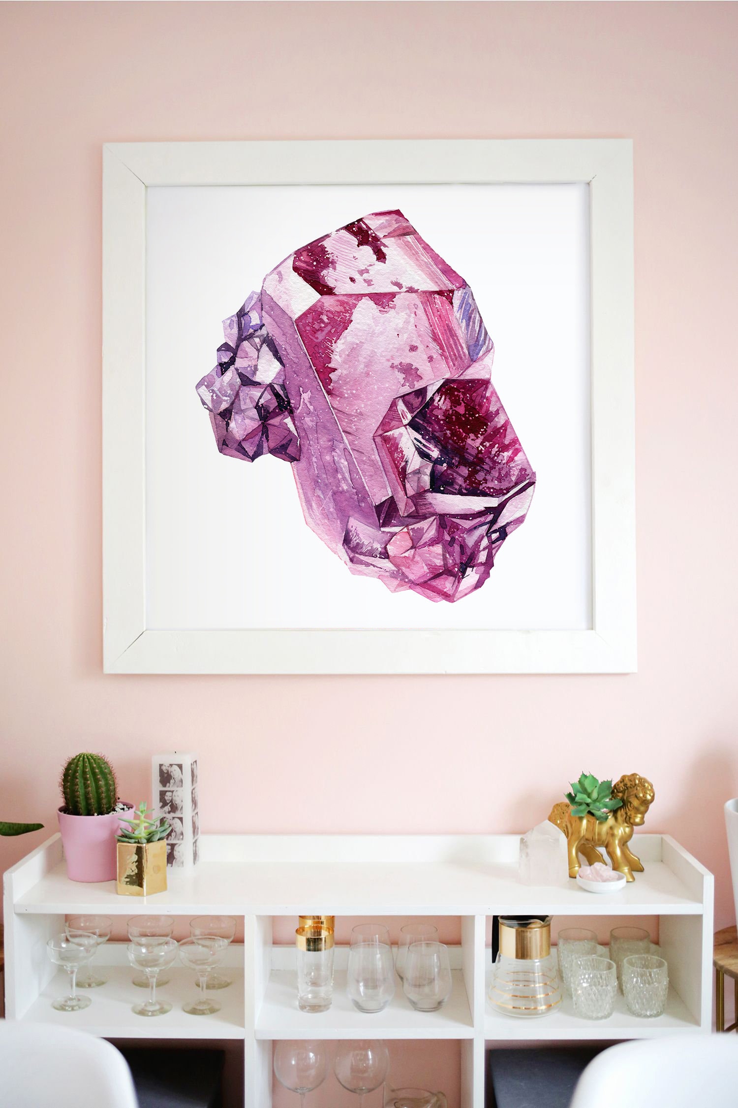 Watercolor Painting Crystal Painted Rocks Mineral Poster Print | Etsy