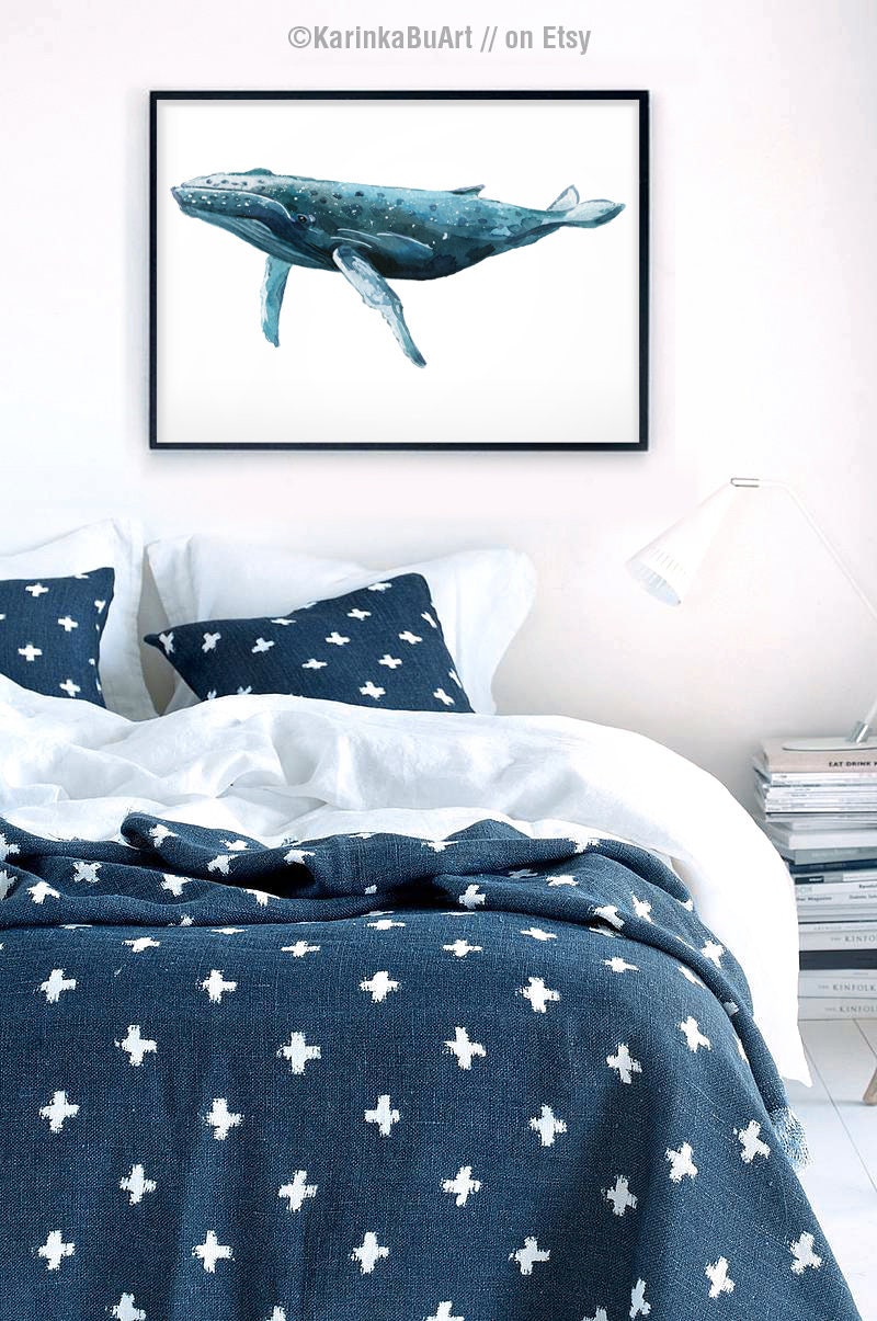 Whale print Watercolor Whale poster Wall decor whale art whale | Etsy