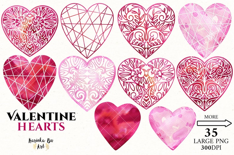 Love Valentines Day Watercolor Hearts 35 PNG Clipart. - Etsy