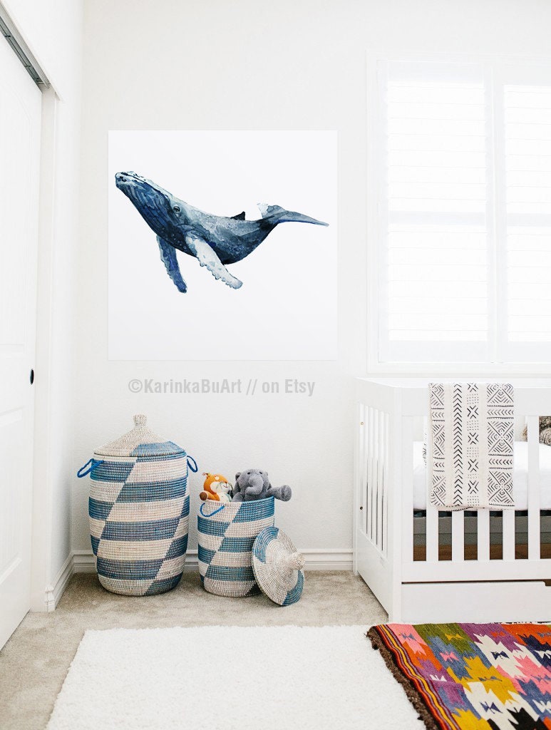 Whale print Poster Wall decor watercolor print art Watercolor | Etsy