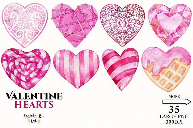 Love Valentines Day Watercolor Hearts 35 PNG Clipart. - Etsy