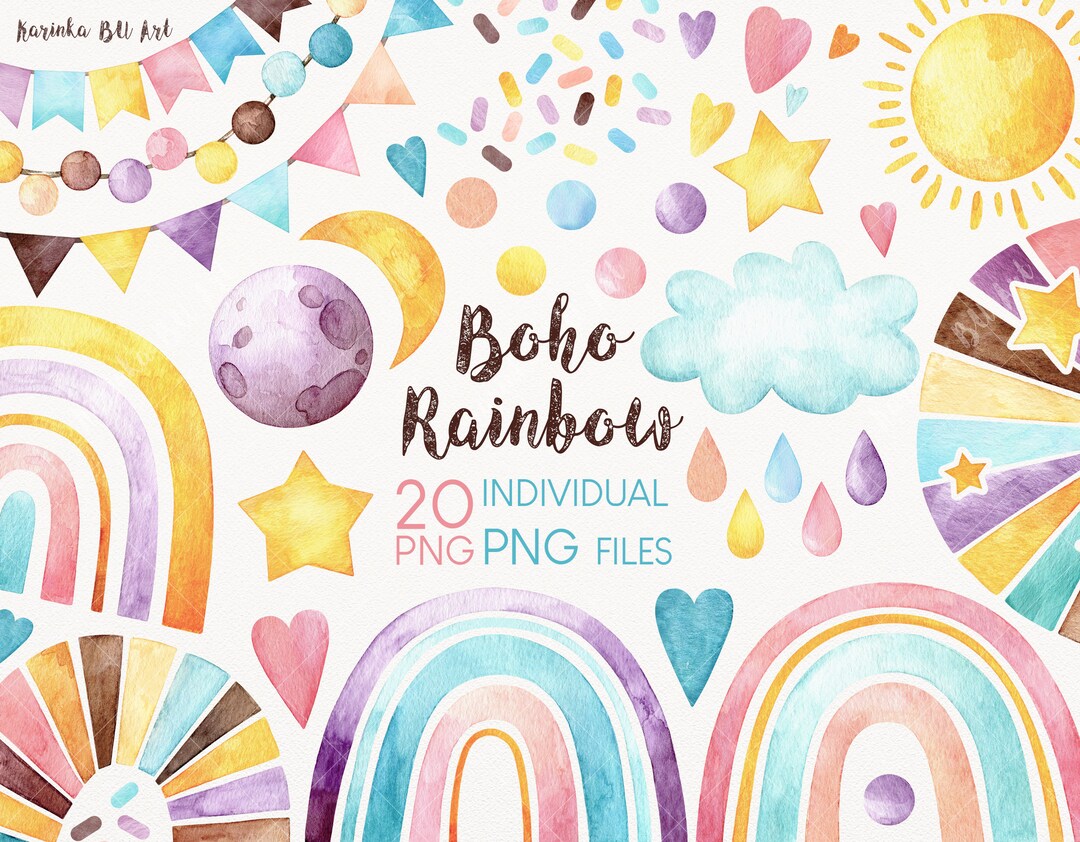 Watercolor Rainbow Clipart Set Png Baby Shower Modern Cute Clipart ...