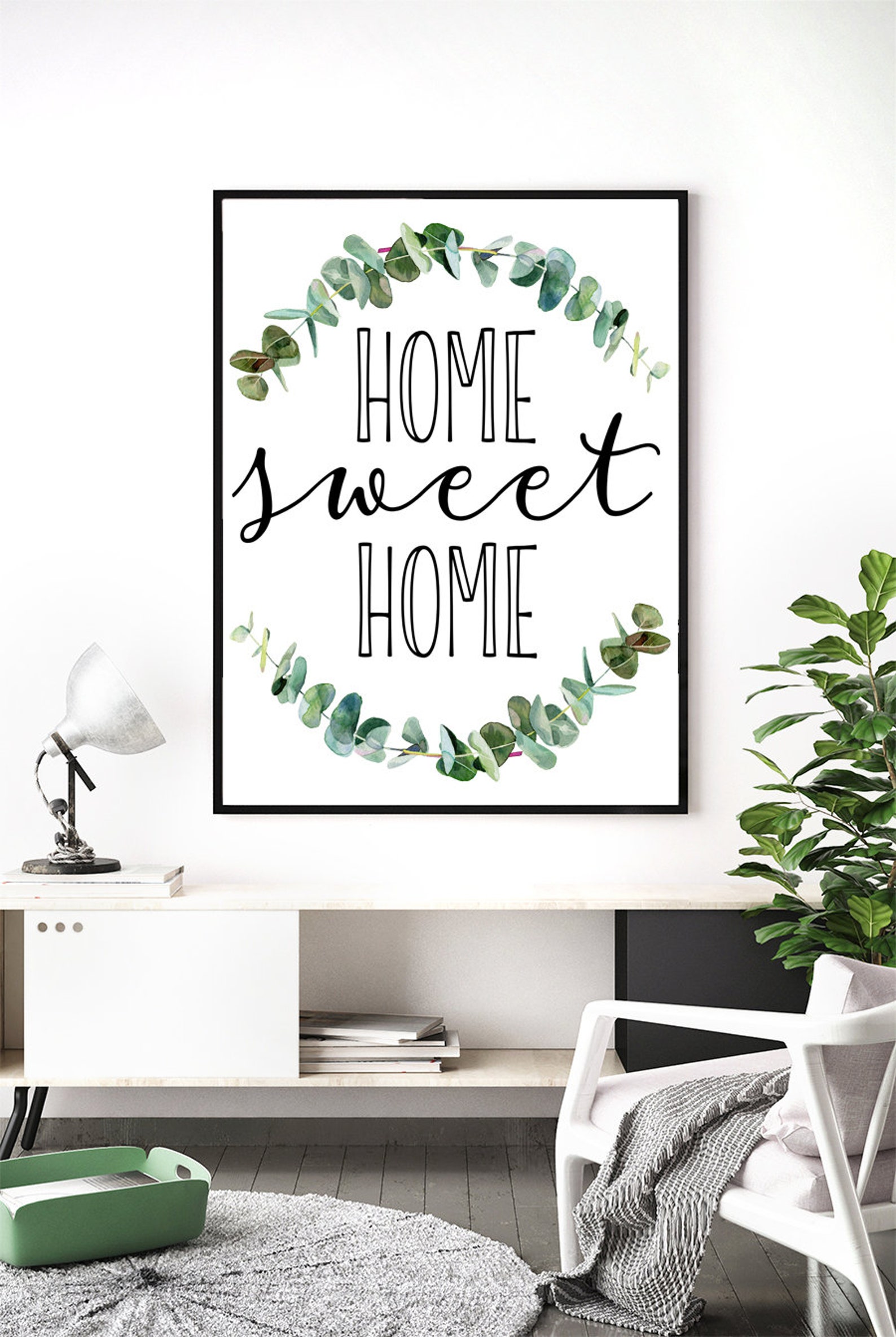 Eucalyptus Print Home Sweet Home Poster Entryway Decor - Etsy