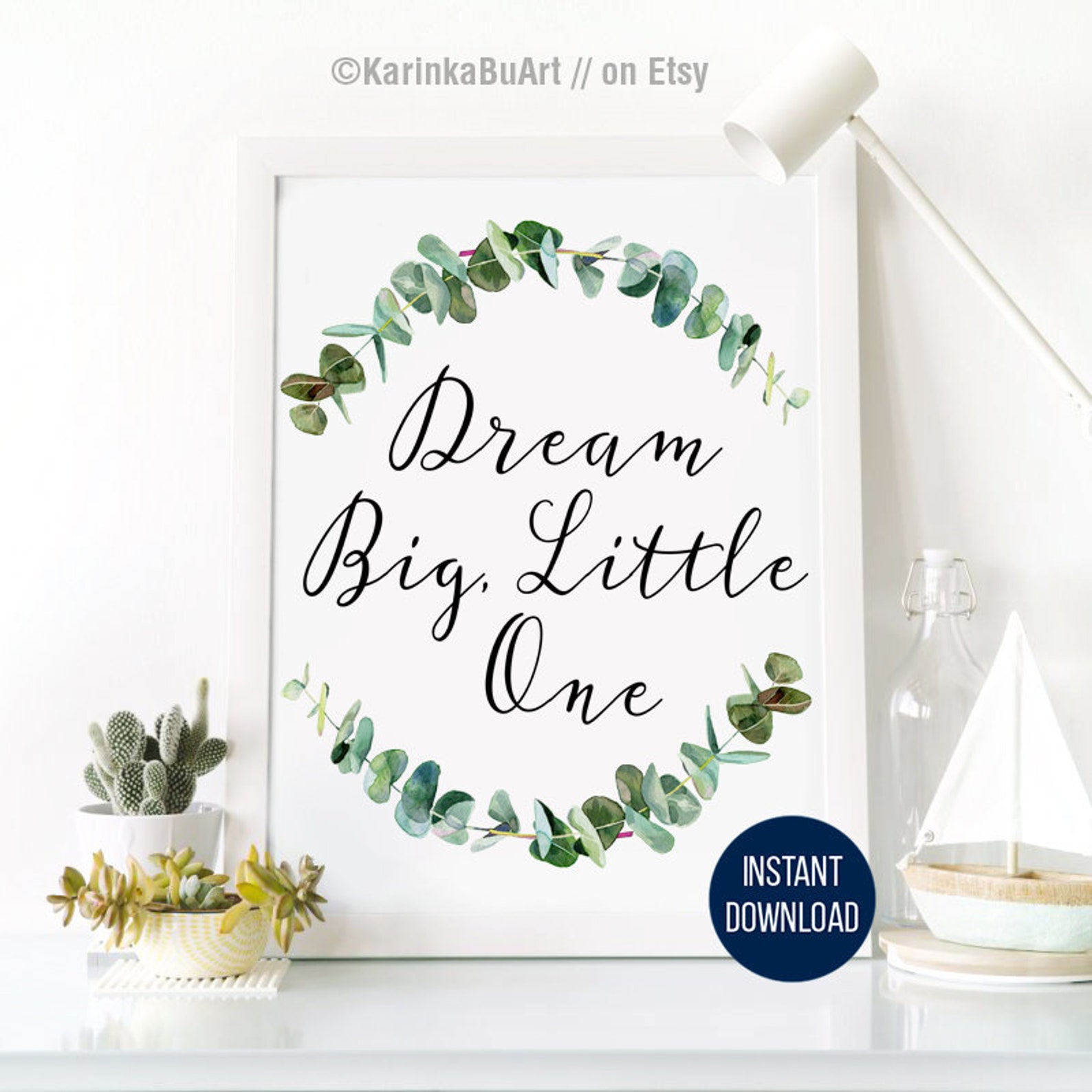 Eucalyptus Print Dream Big Little One Home Poster Gallery - Etsy