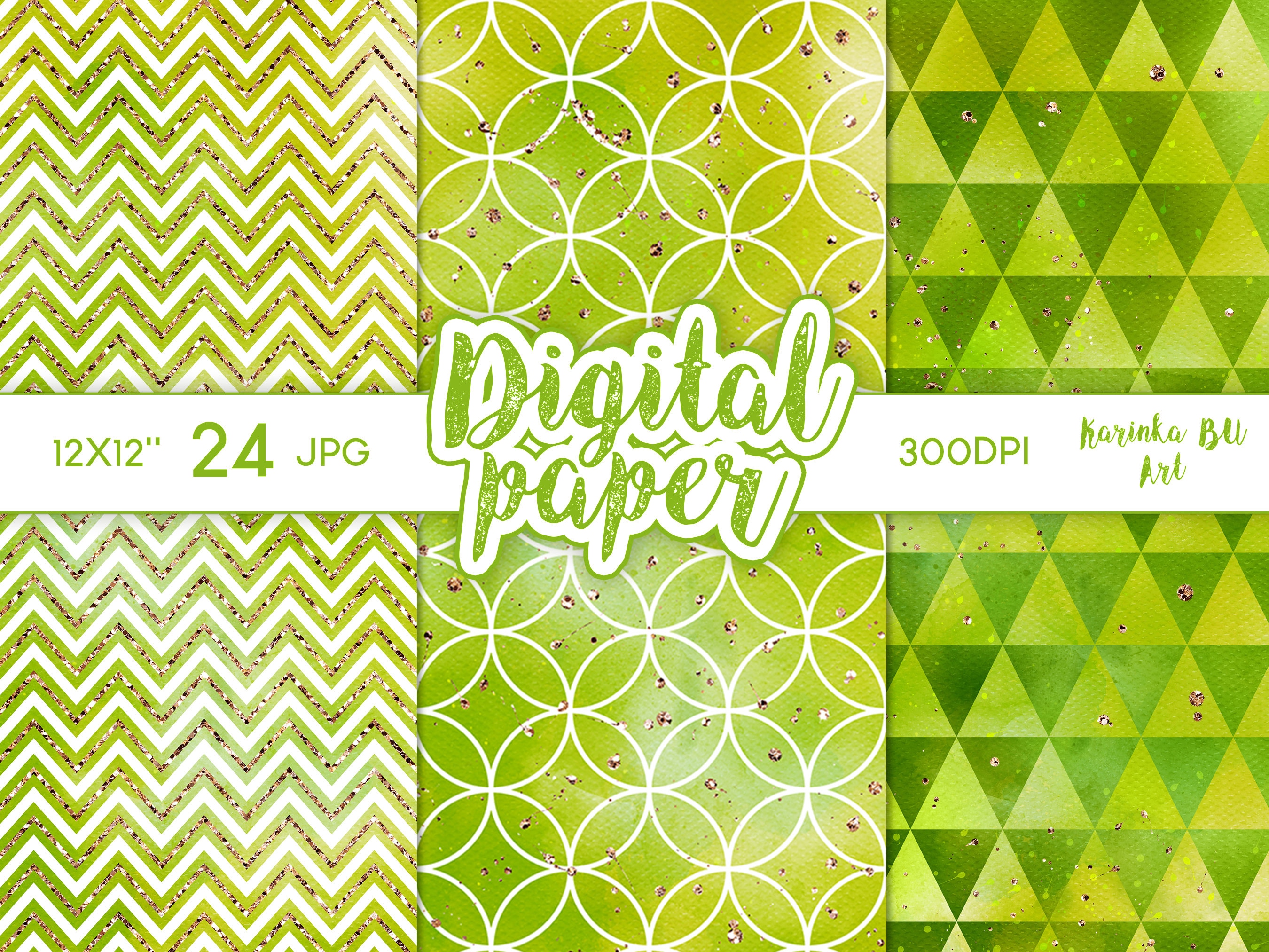24 Green and Gold Digital Paper. Seamless Pattern Textures. Scrapbook ...