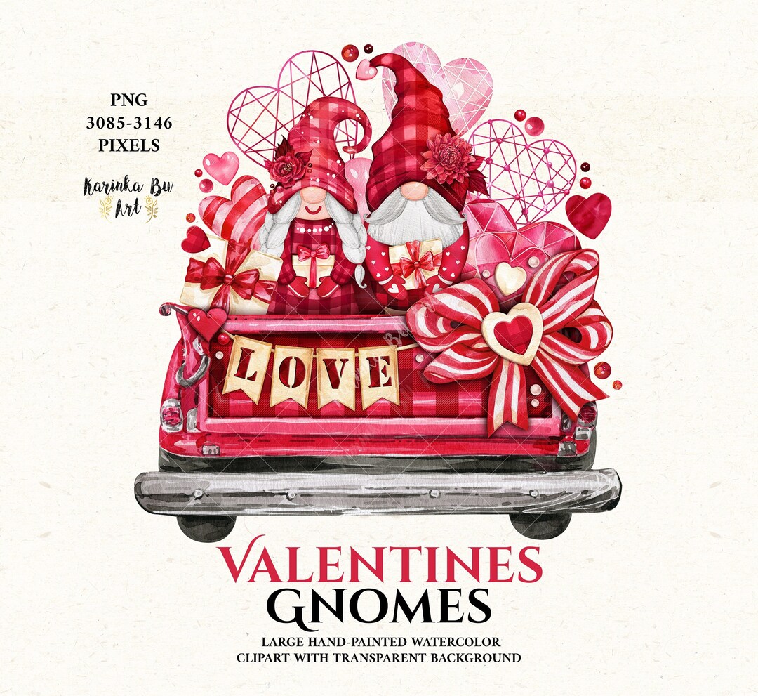 Valentine Gnome Couple Clipart Valentines Day Truck. Sublimation ...