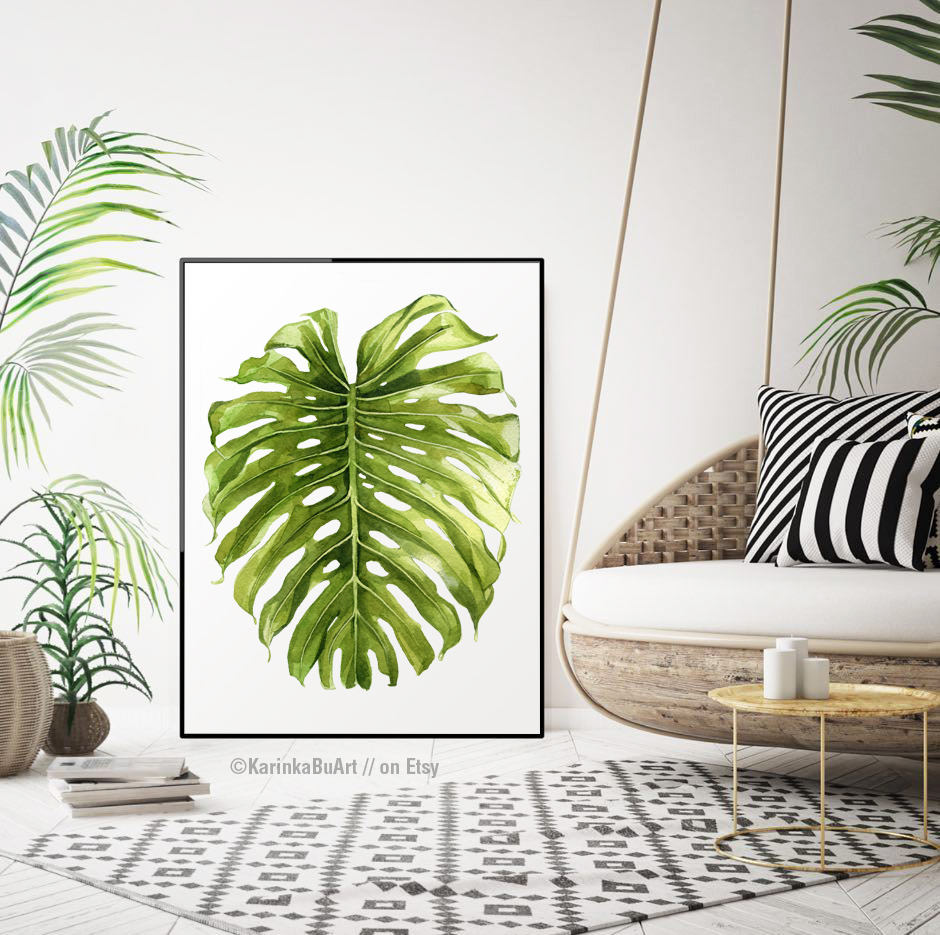 Monstera Wall Art Watercolor Painting Monstera Print Tropical | Etsy
