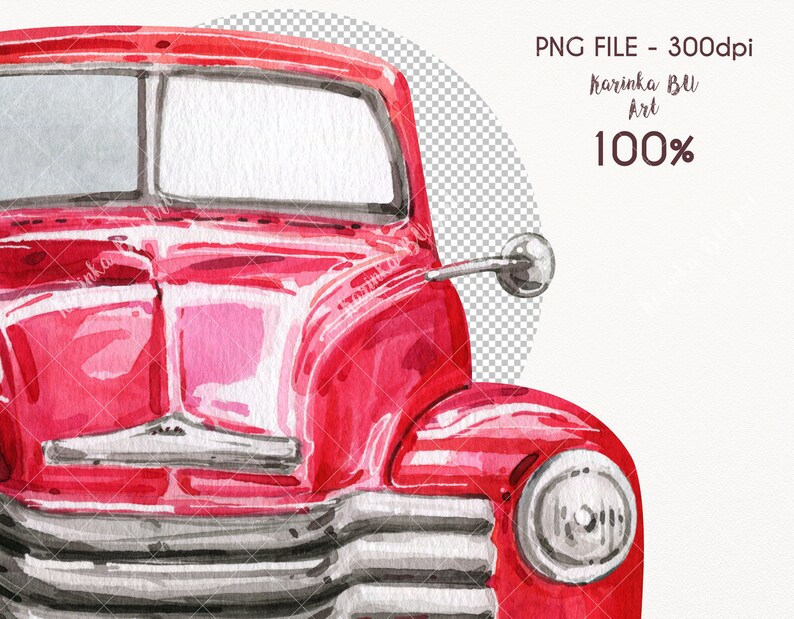 Vintage Red Pickup Truck Watercolor Clipart Sublimation | Etsy