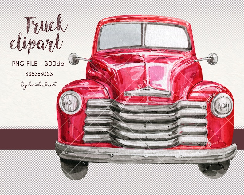 Vintage Red Pickup Truck Watercolor Clipart Sublimation | Etsy