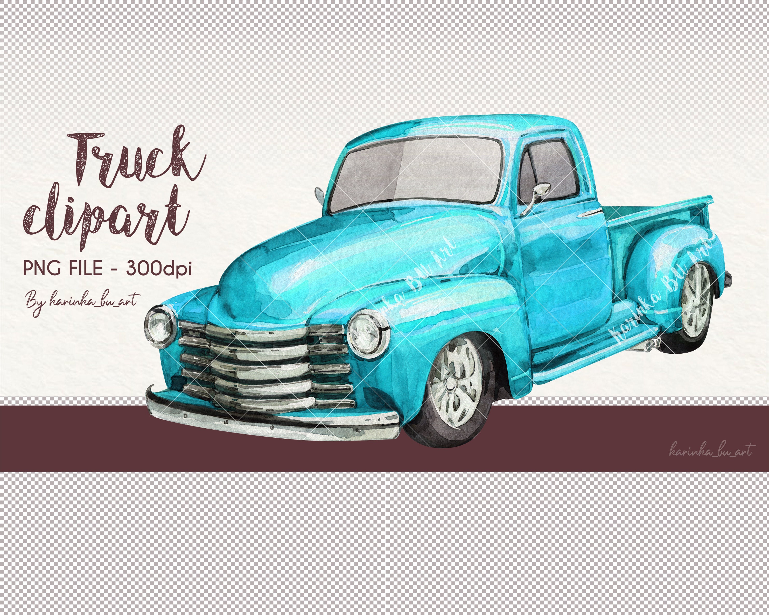 Vintage Blue Pickup Truck Watercolor Clipart Sublimation - Etsy