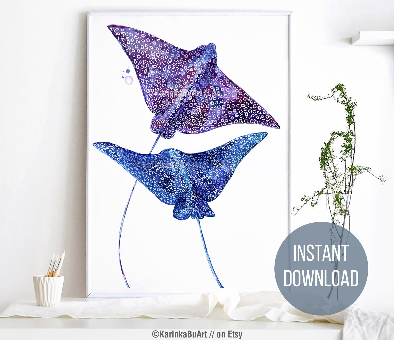 Manta Ray Art. Spotted Eagle Ray Watercolor Print Wall Decor Watercolor ...