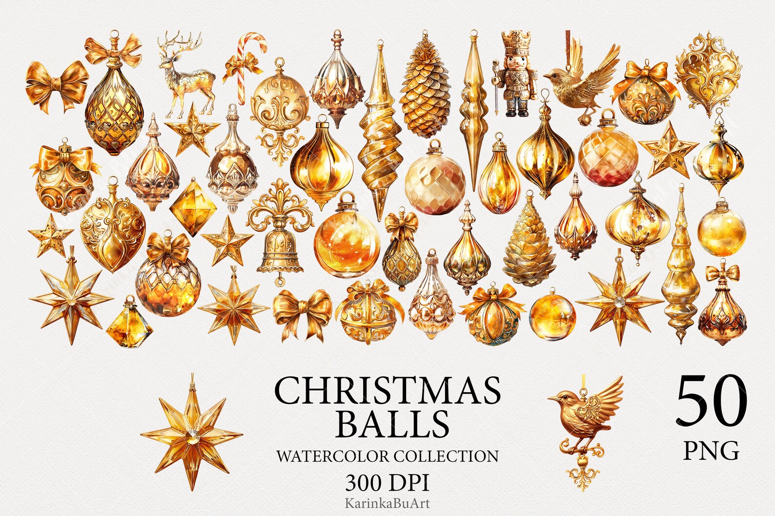 Gold Christmas Ornaments Clipart Bundle, Christmas Balls PNG, Ornaments ...